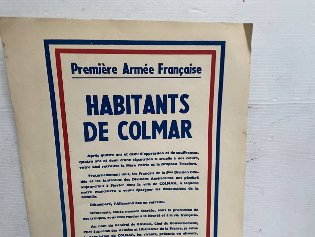 Affiche ' Habitants de Colmar' Janvier 1945 - Ventes d'antiquités ...